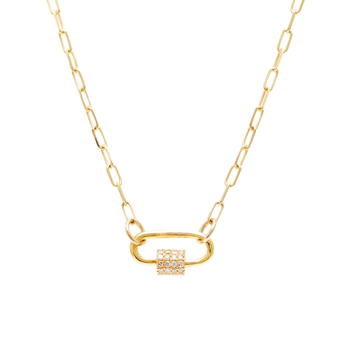 14K Gold Diamond Baby Carabiner on Paperclip Chain – Petra Jewelry